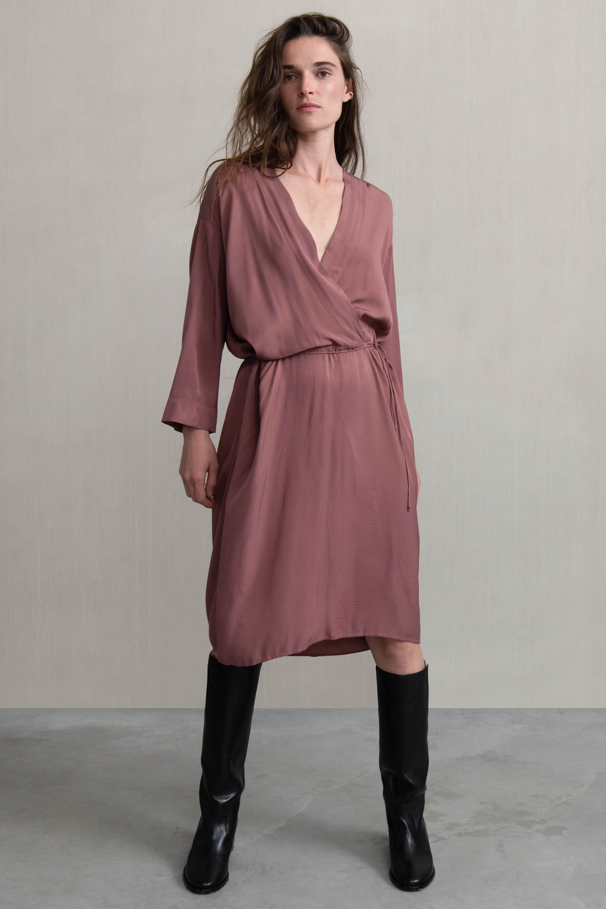 Women's Cupro Wrap Dress with Waist Tie | HUMANOID